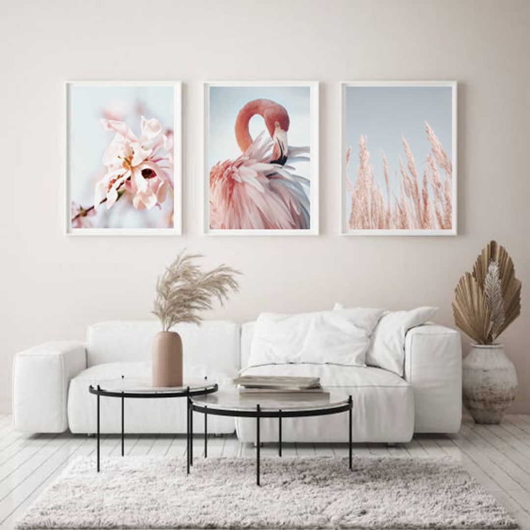 Flamingo Print Flamingo Photo Pink Bird and Flower Magnolia Poster Set ...