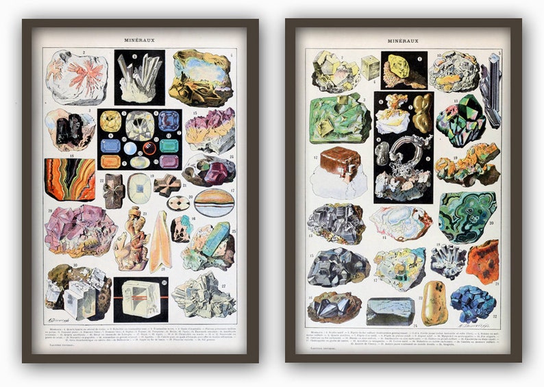 Minerals and Stones Print Set of 2, Mineral Crystal Decor, Geology ...