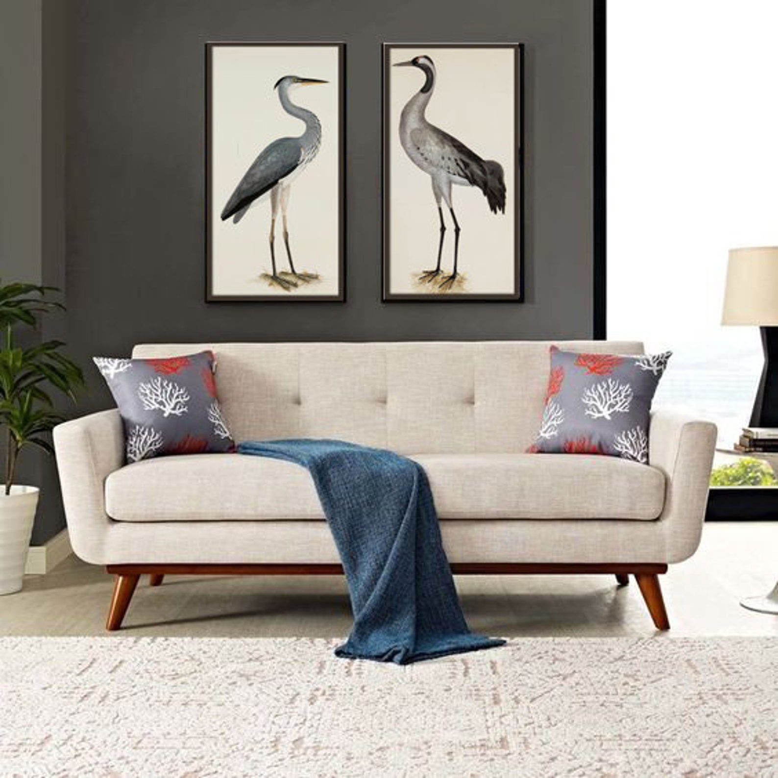 Set of 2 Big Birds Print Vintage Bird Illustration Bird Poster - Etsy