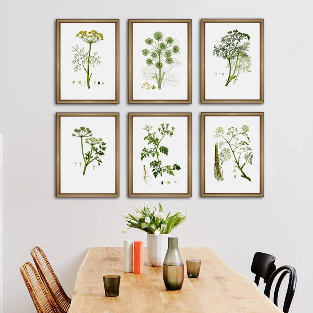 Botanical Print Set, Botanical Wall Art Decor, Botanical Set of 6 ...