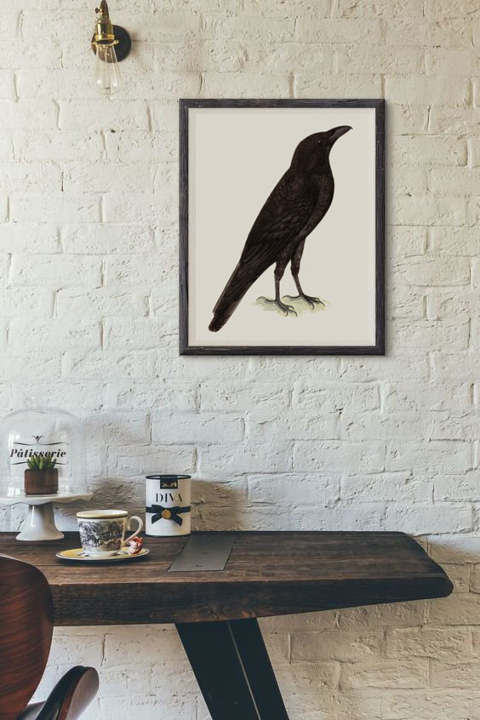 Raven Bird Print Large Wall Art Decor, Swedish Bird Vintage ...