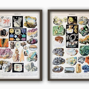 Stones and Minerals Print Set of 2, Mineral Crystal Decor, Geology ...