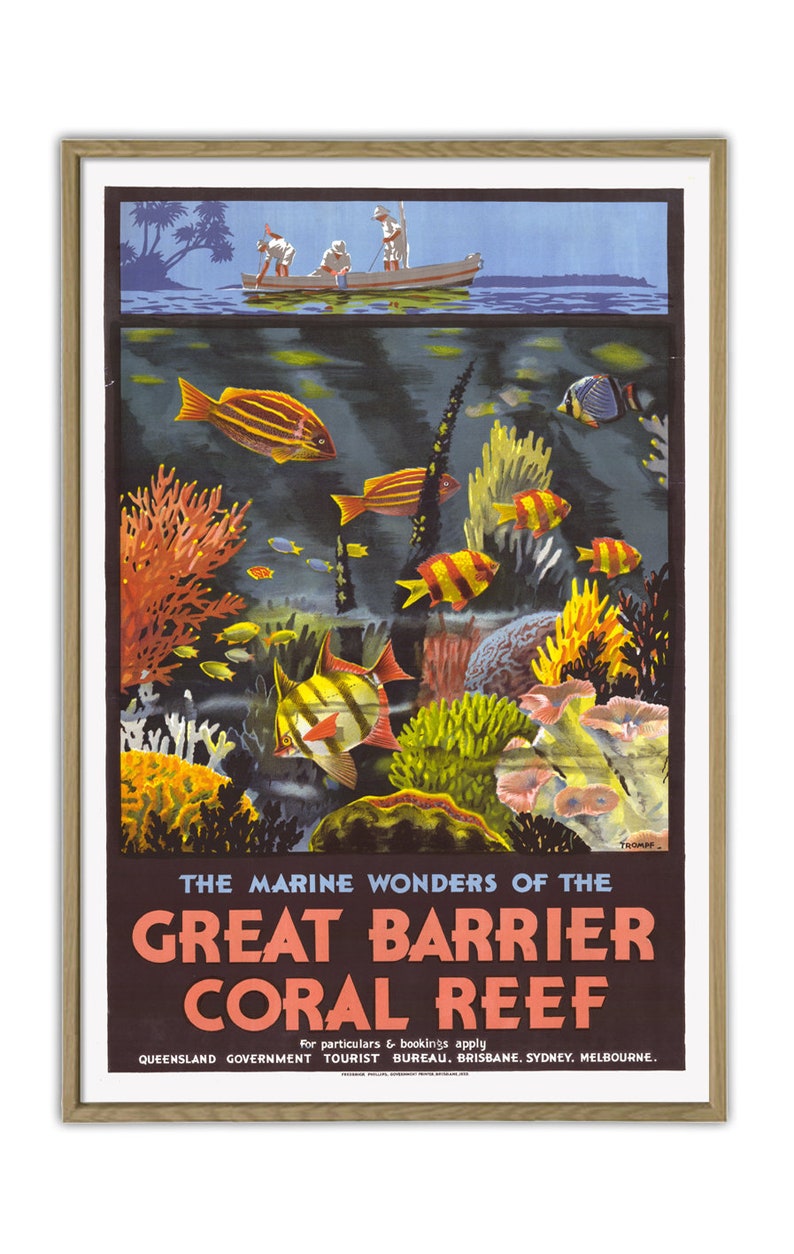 Great Barrier Coral Reef, Australian Poster, Vintage Advertising Poster ...