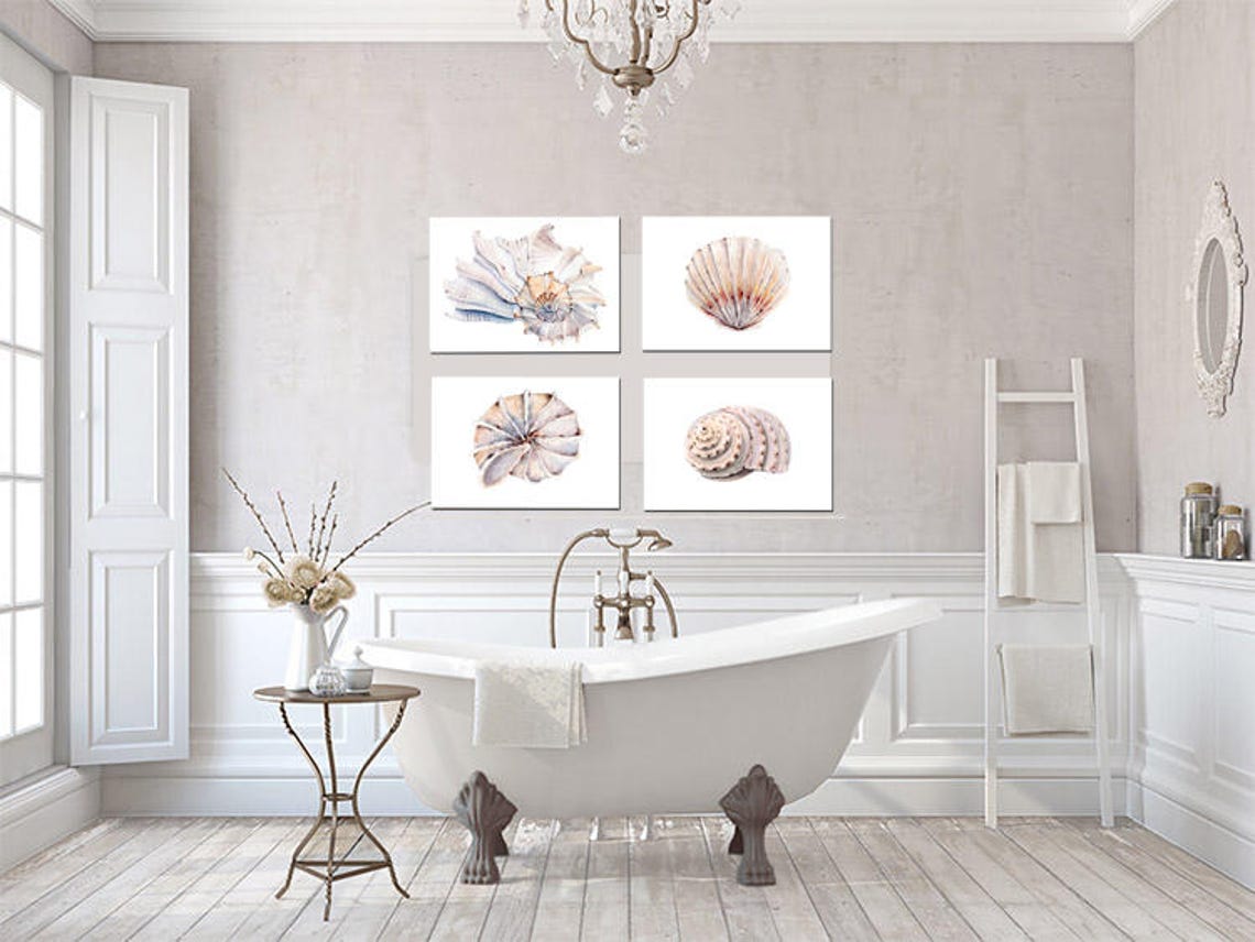 Shell Print Set of 4 Sea Ocean Print Watercolor Shell Wall Art Decor ...
