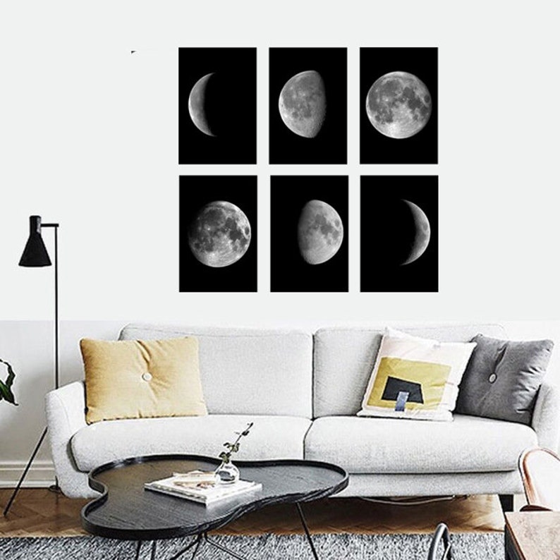 Moon Phases Print Set of 6 Living Room Decor Moon Wall Art | Etsy
