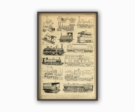 Train history print vintage transports frehcn dictionary print | Etsy