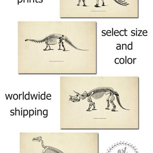 Dinosaur Print Set of 4, Dinosaur Skeleton, Prehistoric, Fossil Book ...