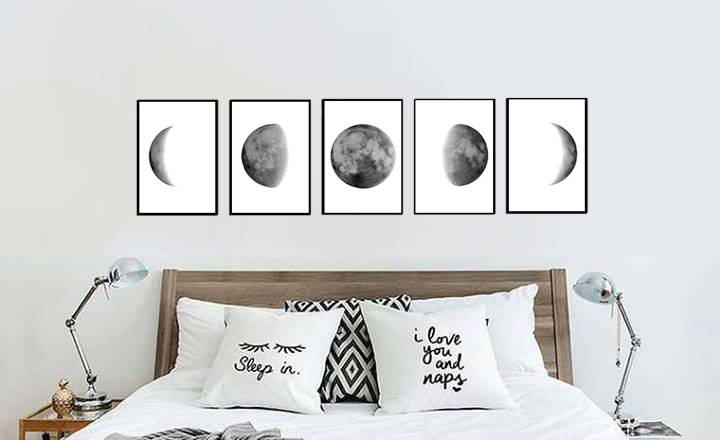 Moon Phases Print Bedroom Wall Art Living Room Decor Black and | Etsy