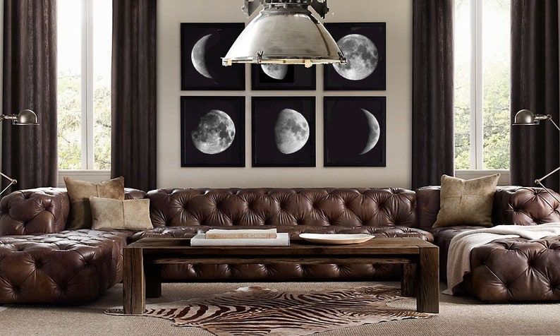 Moon Phases Print Set of 6 Living Room Decor Moon Wall Art | Etsy