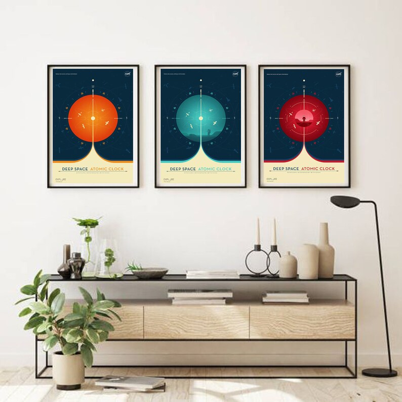 NASA Print, Deep Space Atomic Clock Poster Wall Art Decor Orange Blue ...