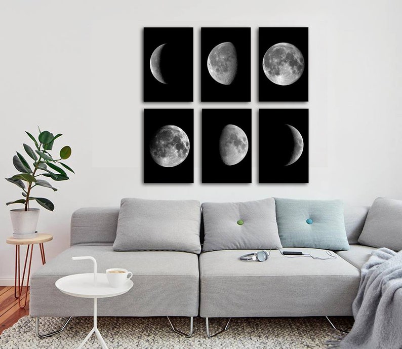 Moon Print Set of 6 Large Photo Moon Phases Wall Art Print | Etsy