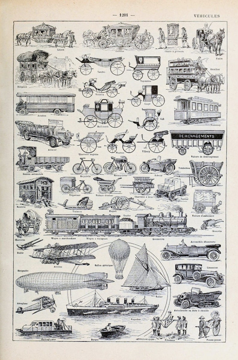Vintage Transport Print, Vehicle Wall Art Decor, Auto, Car, Trains ...