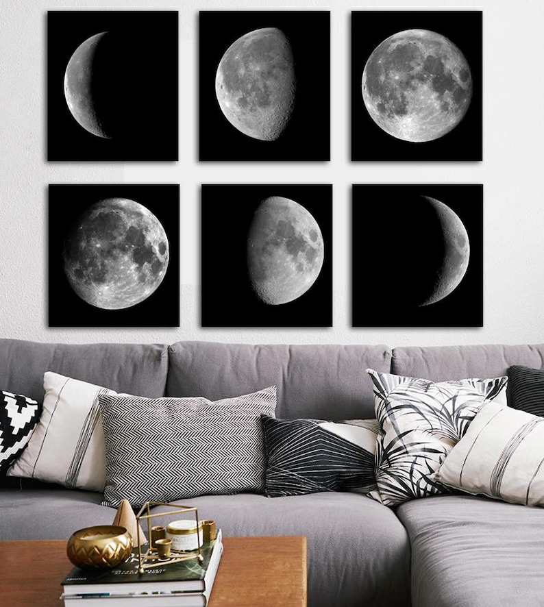 Moon Print Set of 6 Large Photo Moon Phases Wall Art Print | Etsy