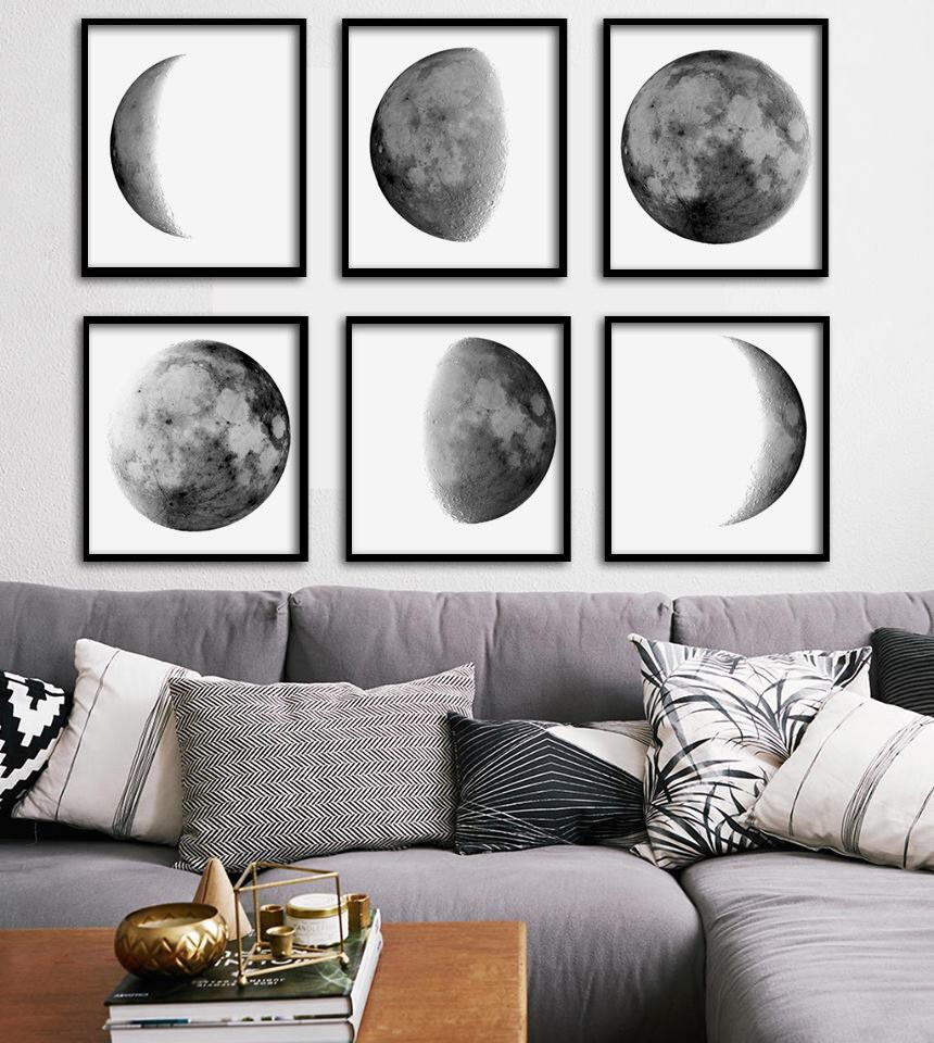 Moon Print Set of 6 Large Photo Moon Phases Wall Art Print | Etsy