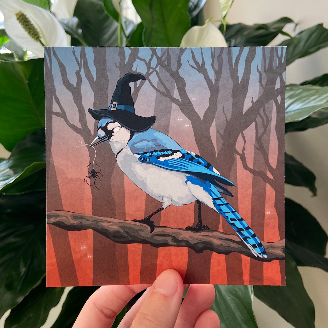 Witchy Blue Jay Art Print - Spooky Halloween Wall Decor - Etsy