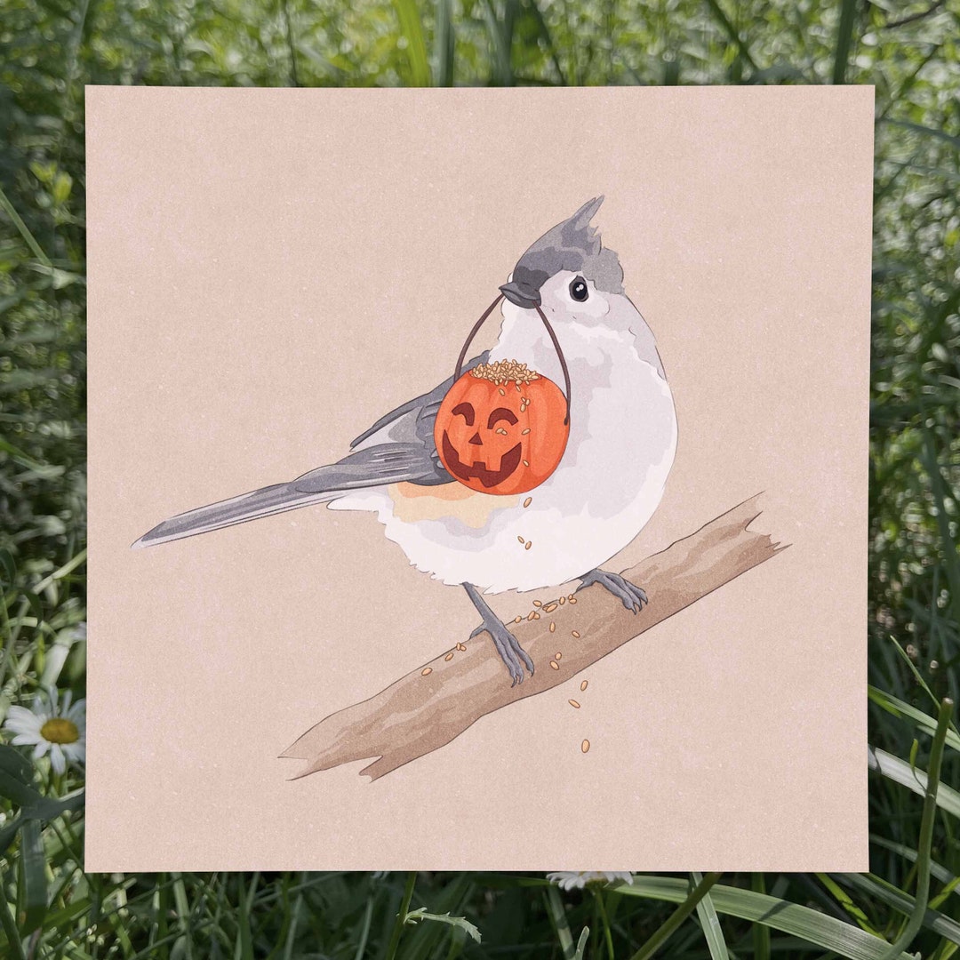 Tufted Titmouse Art Print Halloween Artwork, Wall Art, Cute Birds ...