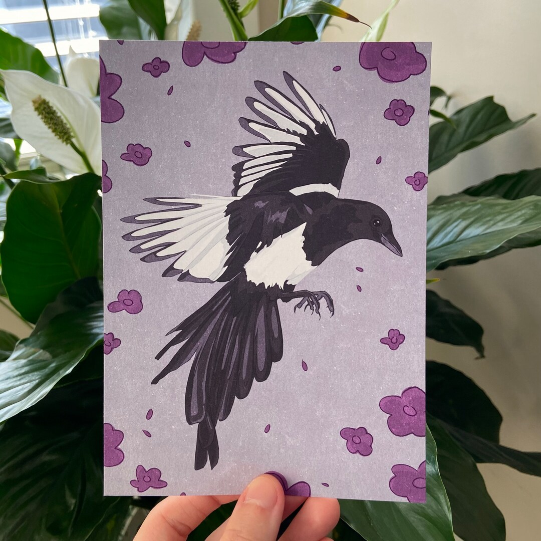 Magpie Art Print - Corvids Illustration, Subtle Ace Pride Decor - Etsy