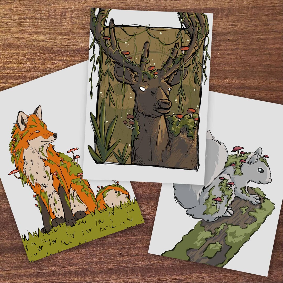 Mossy Creatures Art Prints | Animal Wall Art, Cute Fantasy Animals ...