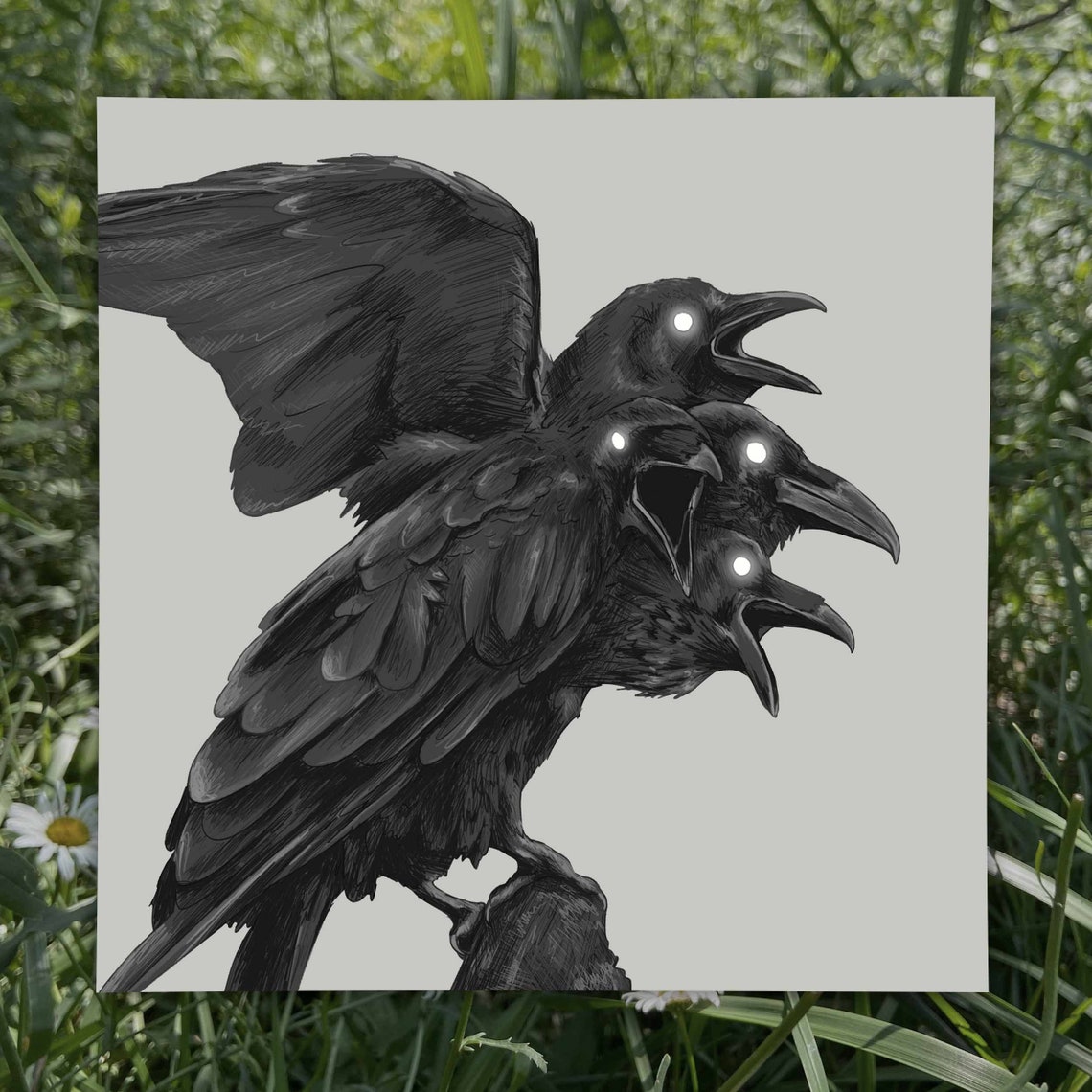 Four-headed Raven Art Print - Creepy Gothic Horror Wall Art - Etsy
