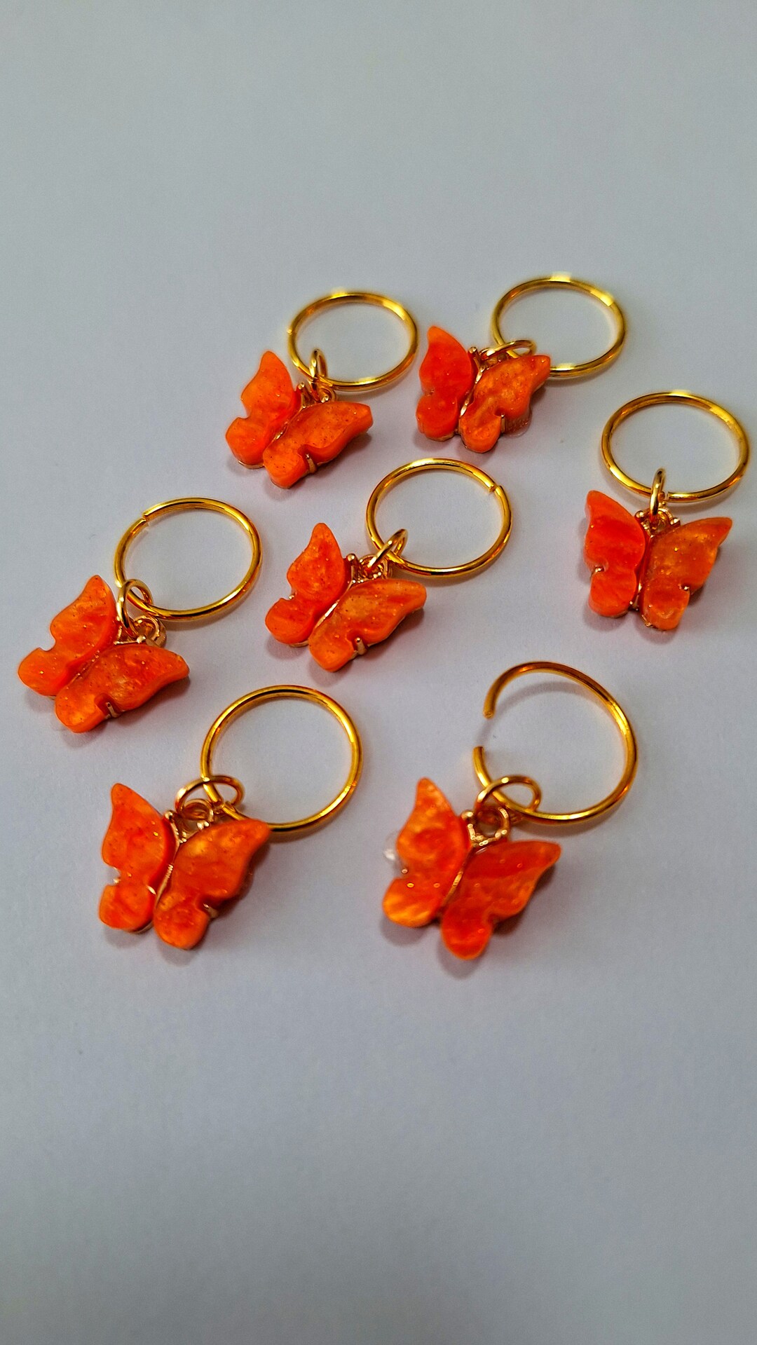 Set of 7 Orange Butterfly Loc Rings, Shell, Loc Jewelry, Braid Rings ...