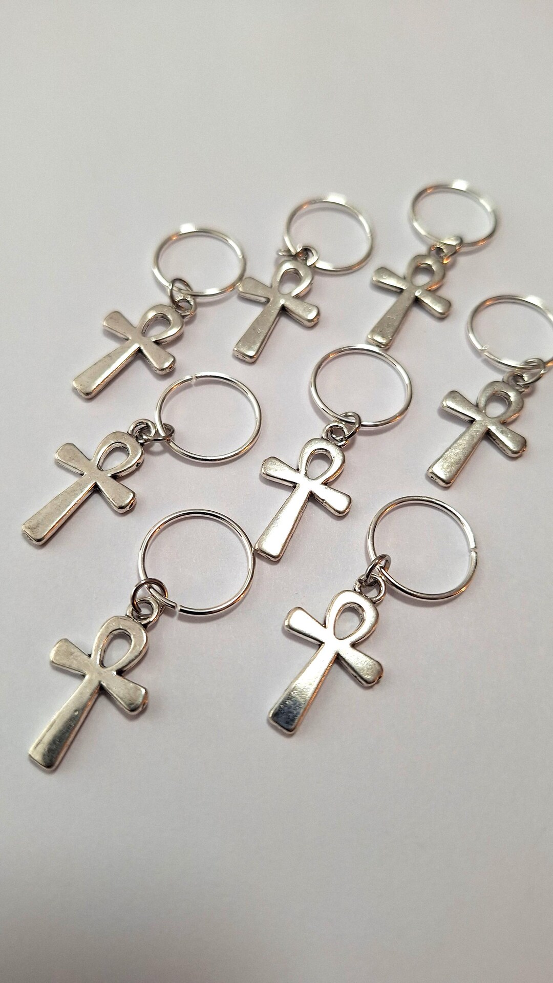 Set of 8 Antique Silver Ankh Loc Rings, Hair Accessories, Dreadlock ...