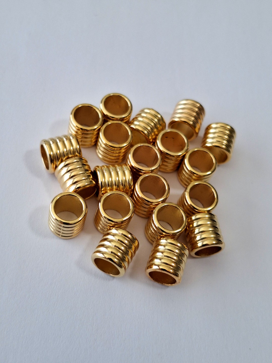 Set of 20 Matte Gold CCB Plastic Loc Tubes, Braid Beads, 7 to 8mm Holes ...