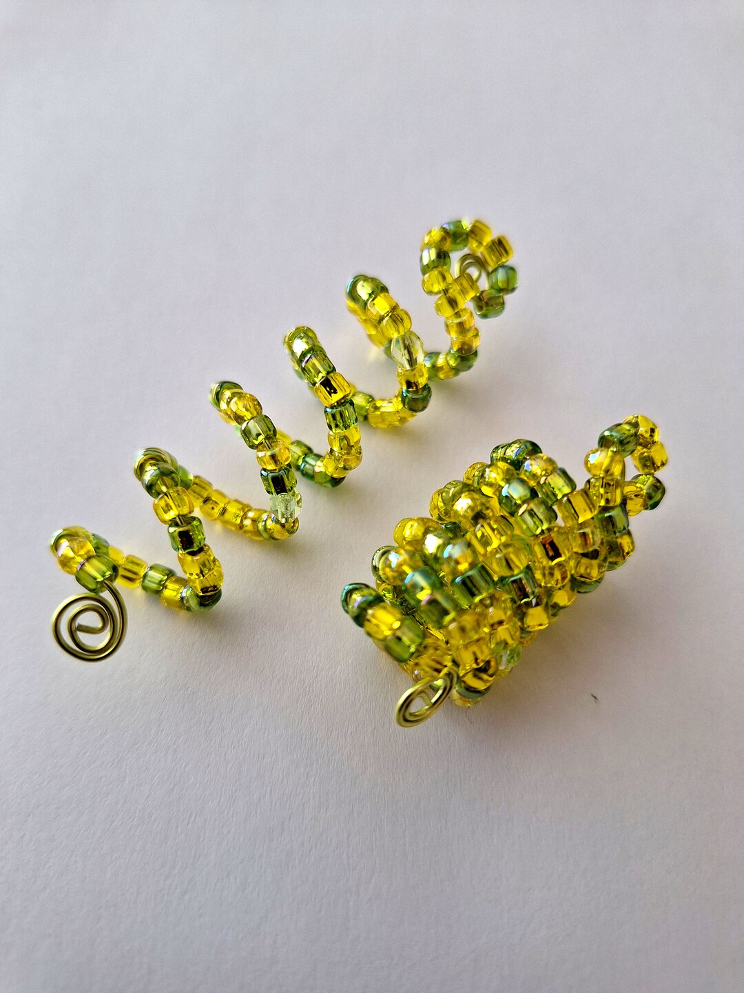 Beaded Accordian Loc Coil, Yellow and Lime, Loc Jewelry, Braid Coil ...