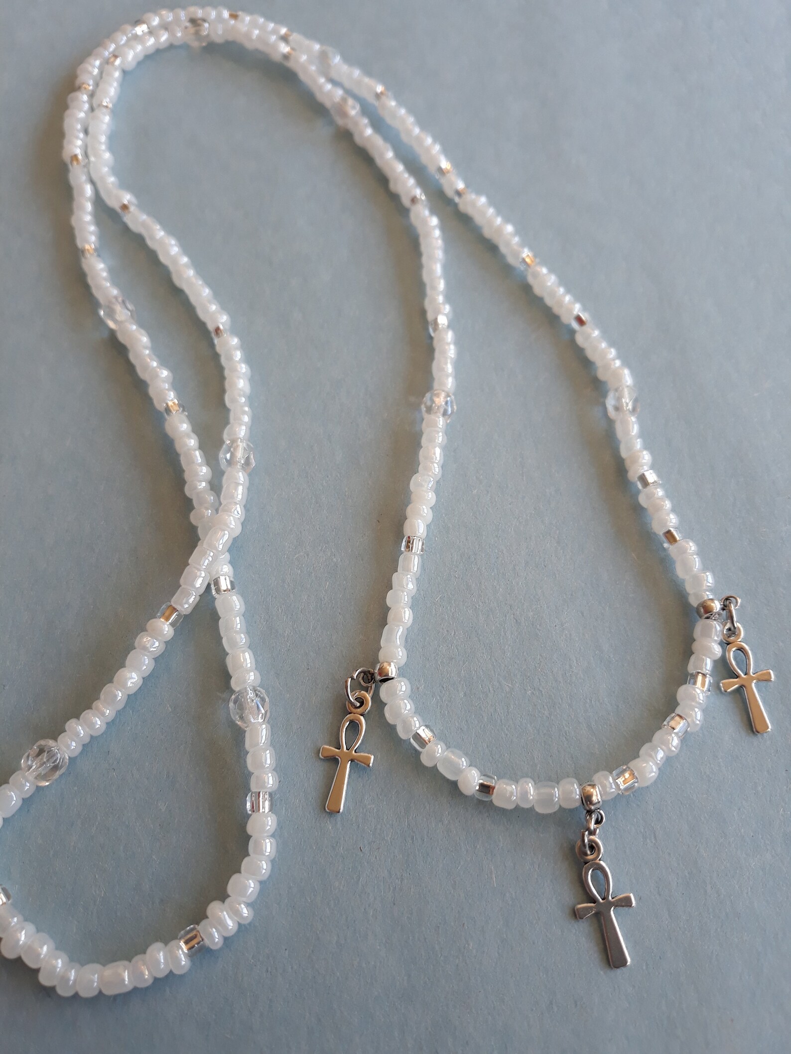 Triple 'ankh' Waist Beads White Waist Beads Stretch | Etsy