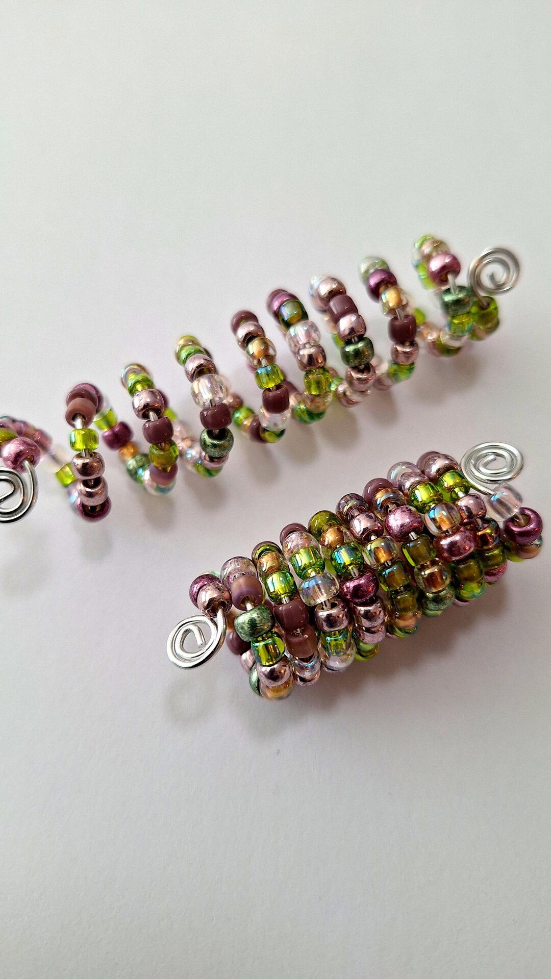 Mauve and Lime Beaded Loc Coil, Hair Accessory, Braid Jewelry, Loc ...
