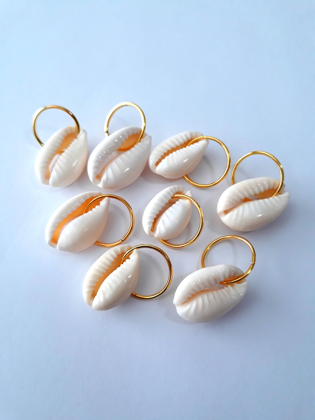 Set of 8 Natural Cowrie Shell Braid Rings, Loc Rings, Brass Rings, Loc ...