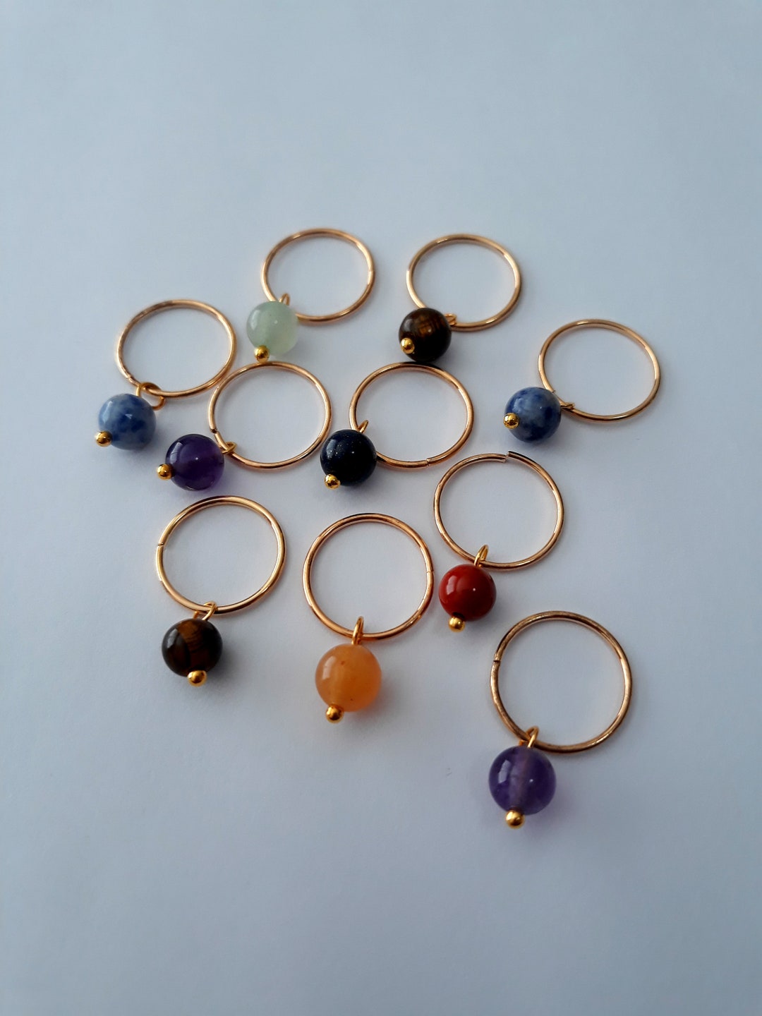 10 Piece Mixed Gemstone Loc Rings, 6mm Stones, Loc Jewelry, Braid Rings ...