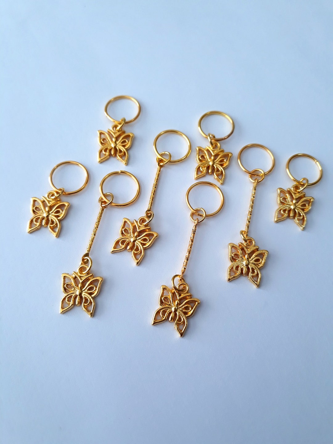 8 Piece Loc Ring Set With 'butterfly' Charms, Loc Jewelry, Braid Rings ...