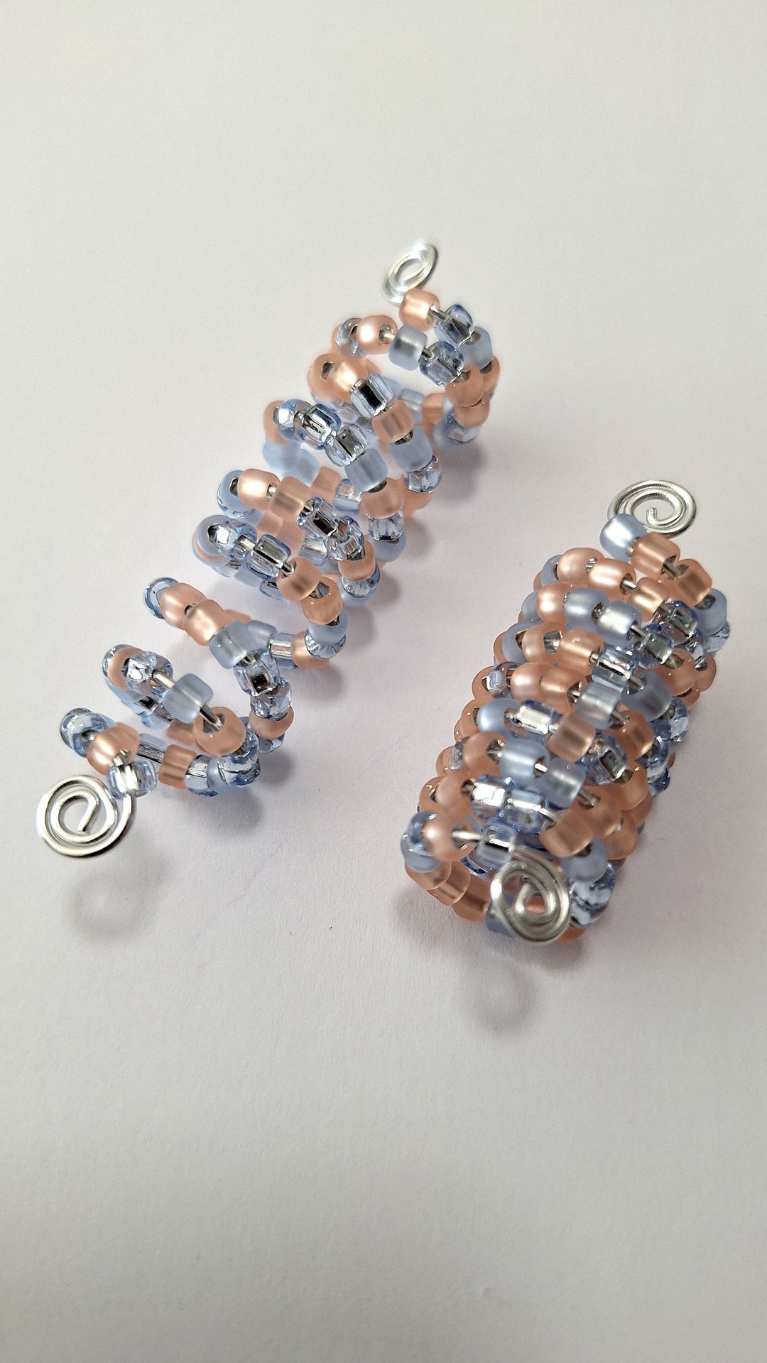 Pale Peach and Blue Beaded Loc Coil, Loc Jewelry, Braid Jewelry, Braid ...