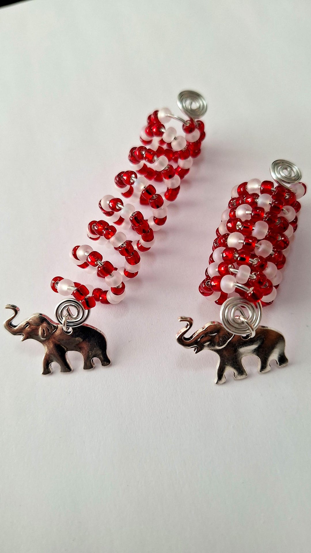 Red and White Beaded Hair Coil With Elephant Charm, Delta Sigma Theta ...