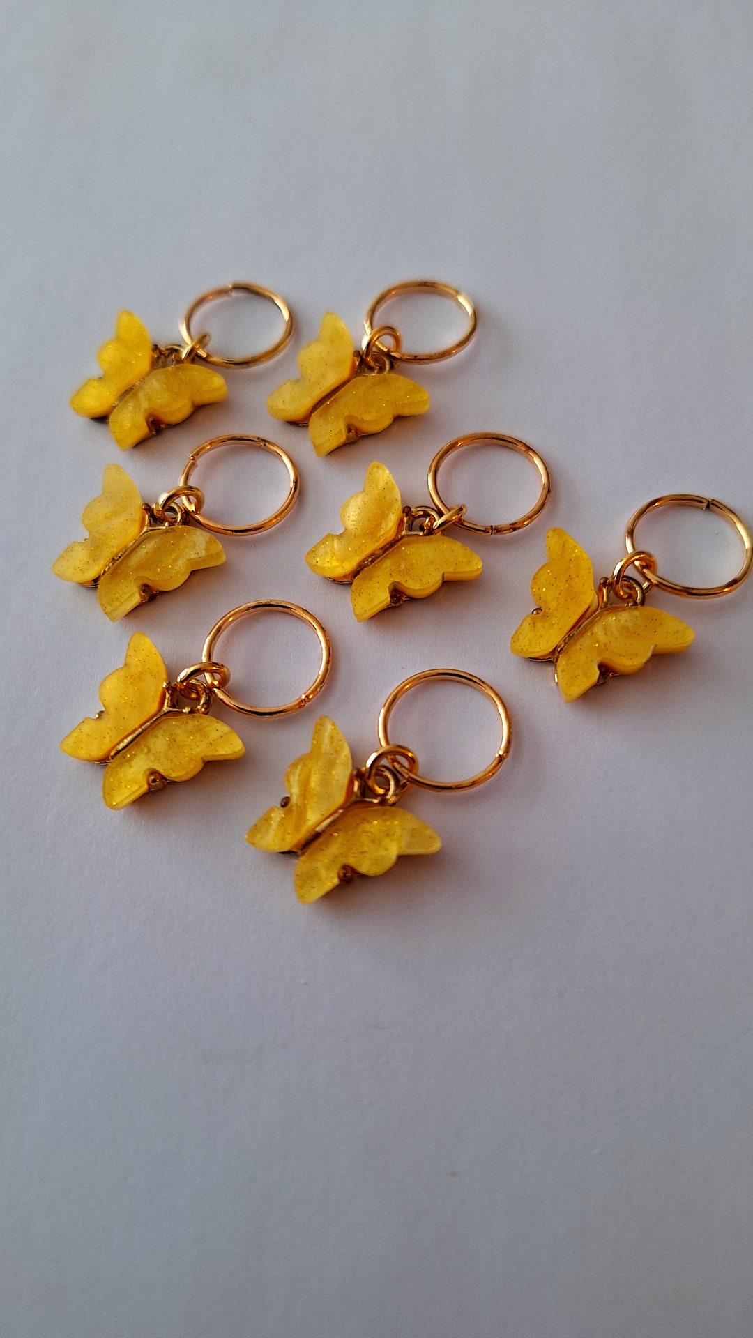 Set of 7 Yellow Butterfly Loc Rings, Braid Rings, Hair Accessories, Loc ...