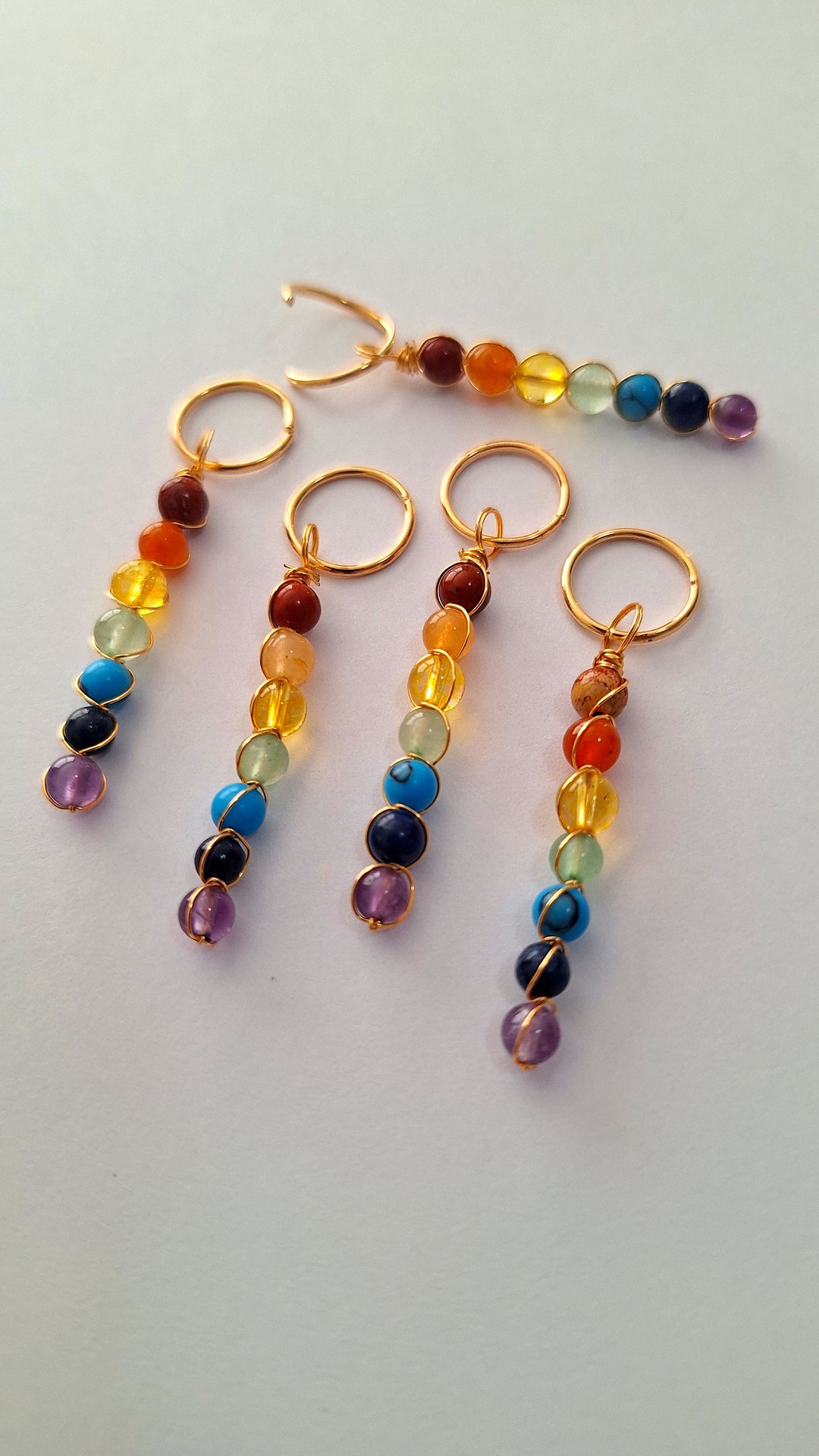 Set of 5 Gemstone Chakra Loc Rings, Braid Jewelry, Dreadlock Rings ...