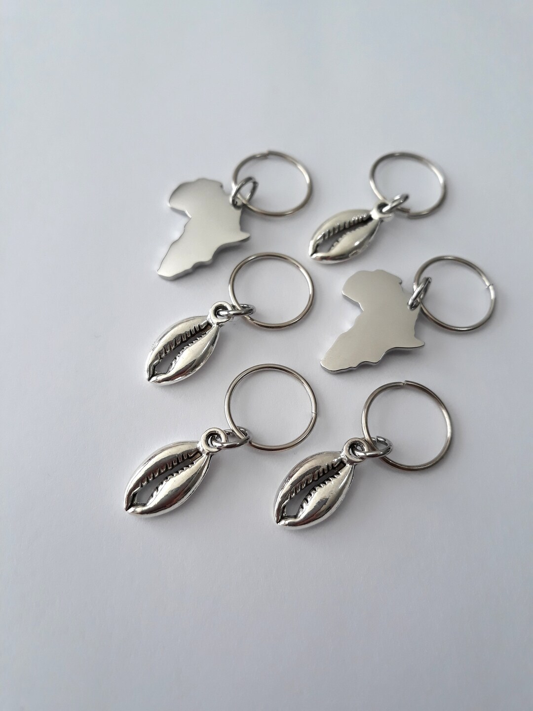 Six Piece Loc Ring Set, Loc Jewelry, Africa and Cowrie Charms, Braid ...