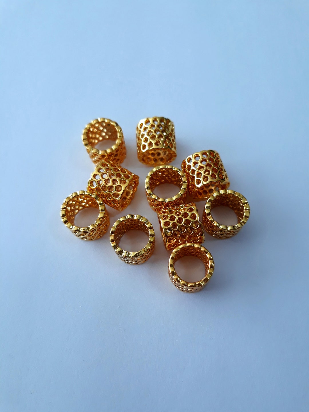 Set of 10 Gold Plated Loc Beads, 7 to 8mm Holes, Small Locs and Braids ...
