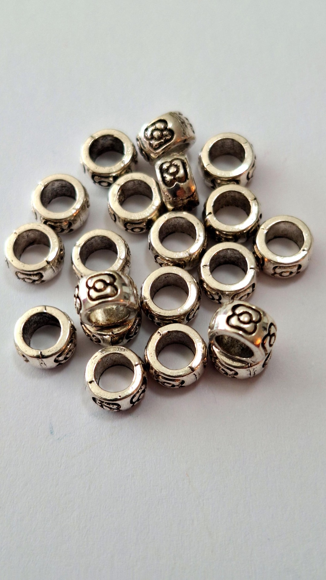 Set of 20 Etched Antique Silver Pewter Sister Loc Beads, 3.5mm Hole ...