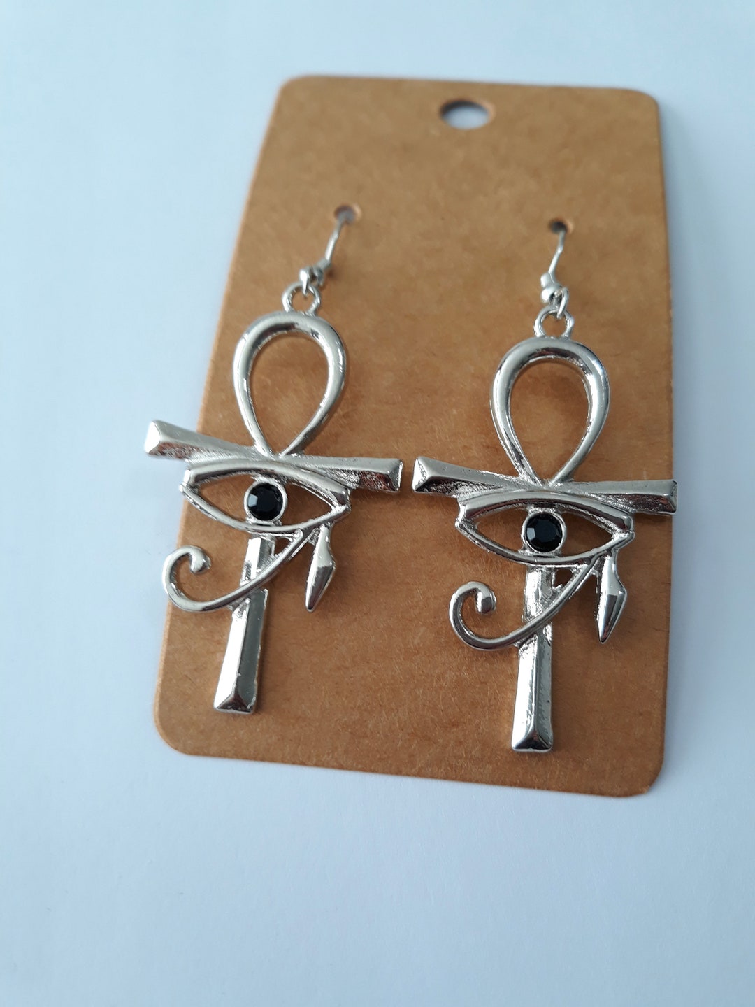 Silver Ankh and Eye of Horus Earrings, Unique Earrings, 2 1/2 Inches ...