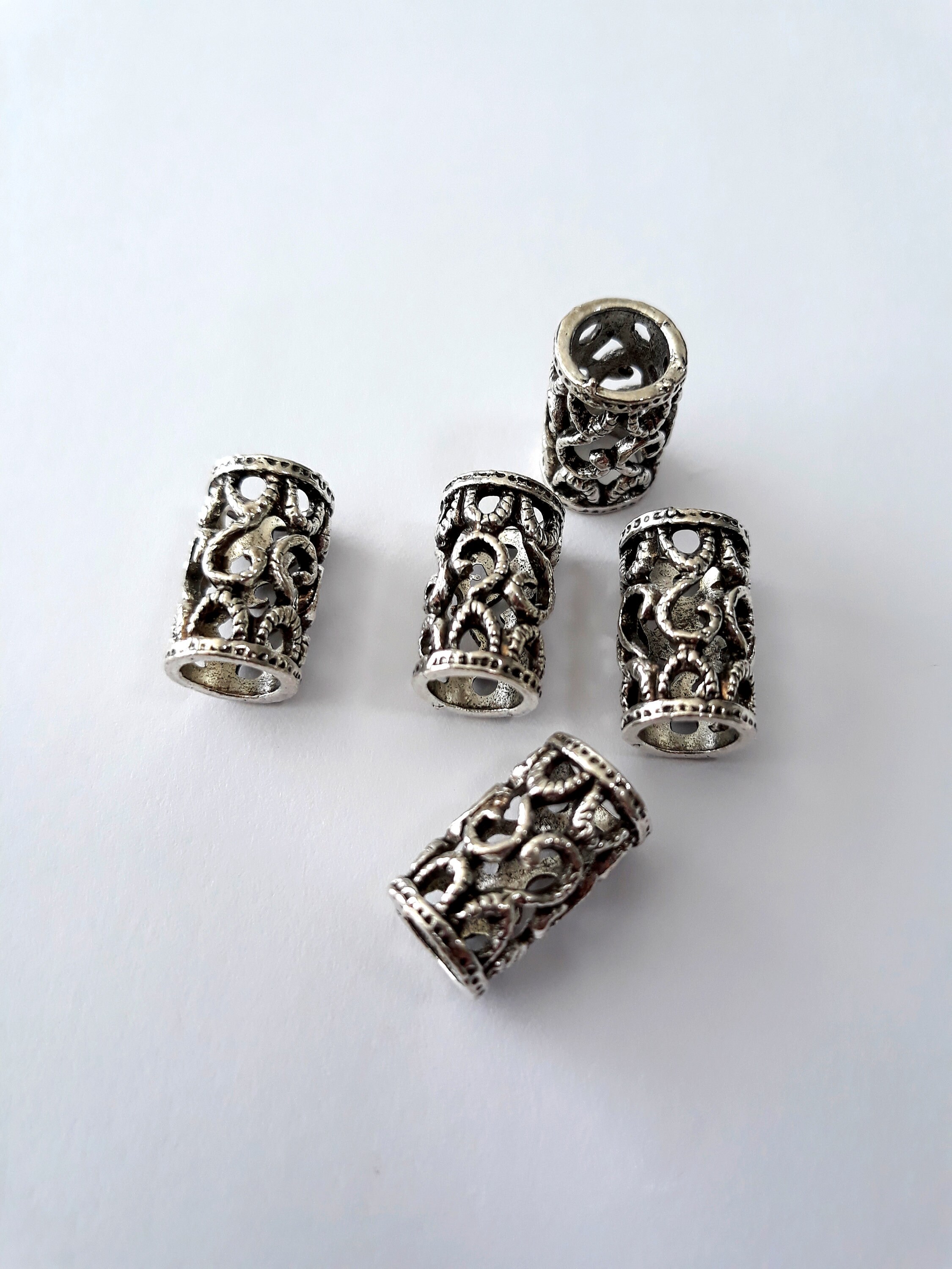 Set of 5 Silver Plated Pewter Loc Beads, 6mm, Loc Jewelry, Braid Beads ...