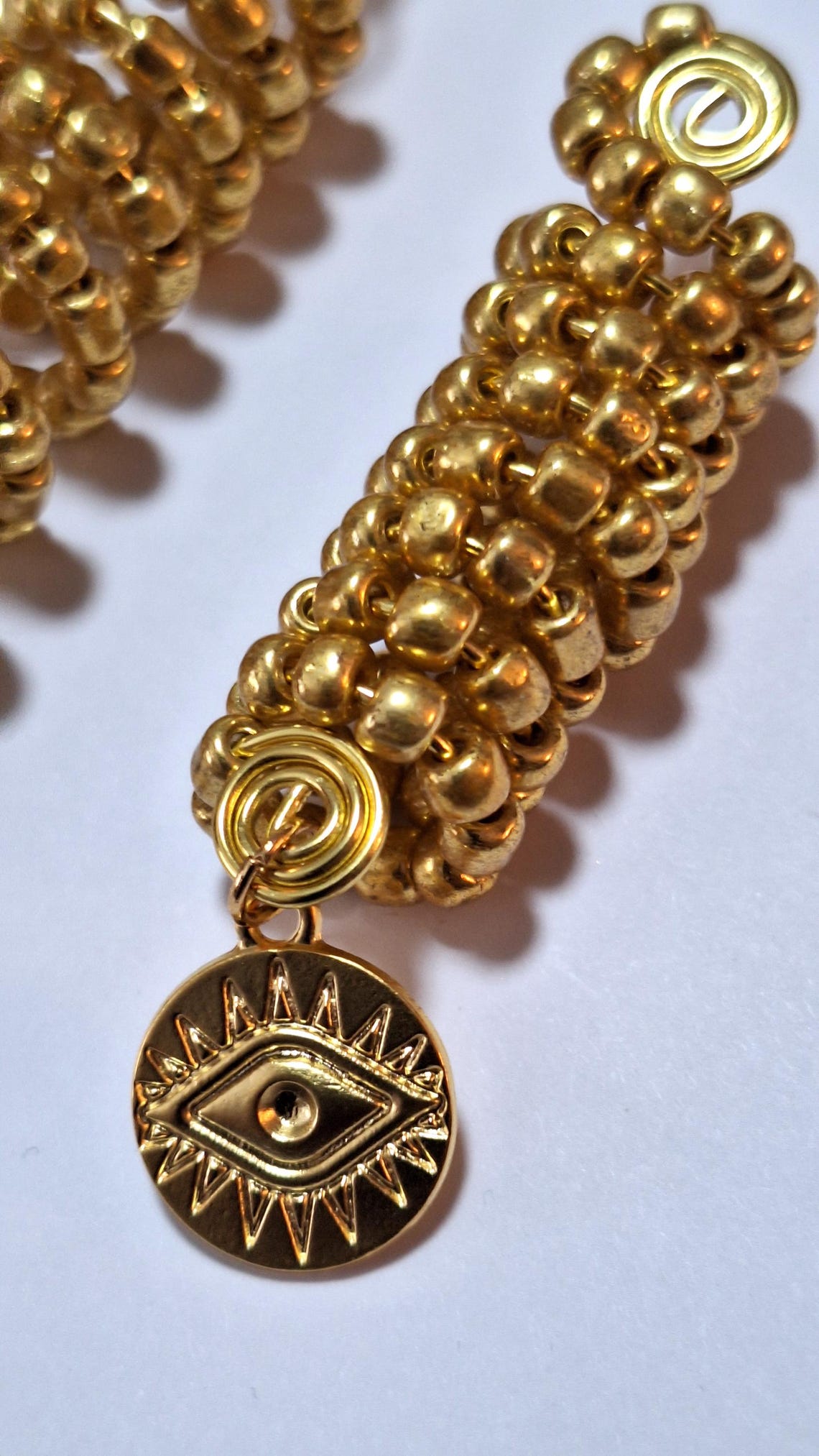 Matte Gold Beaded Loc Coil With 'evil Eye' Charm, Protection Charm ...