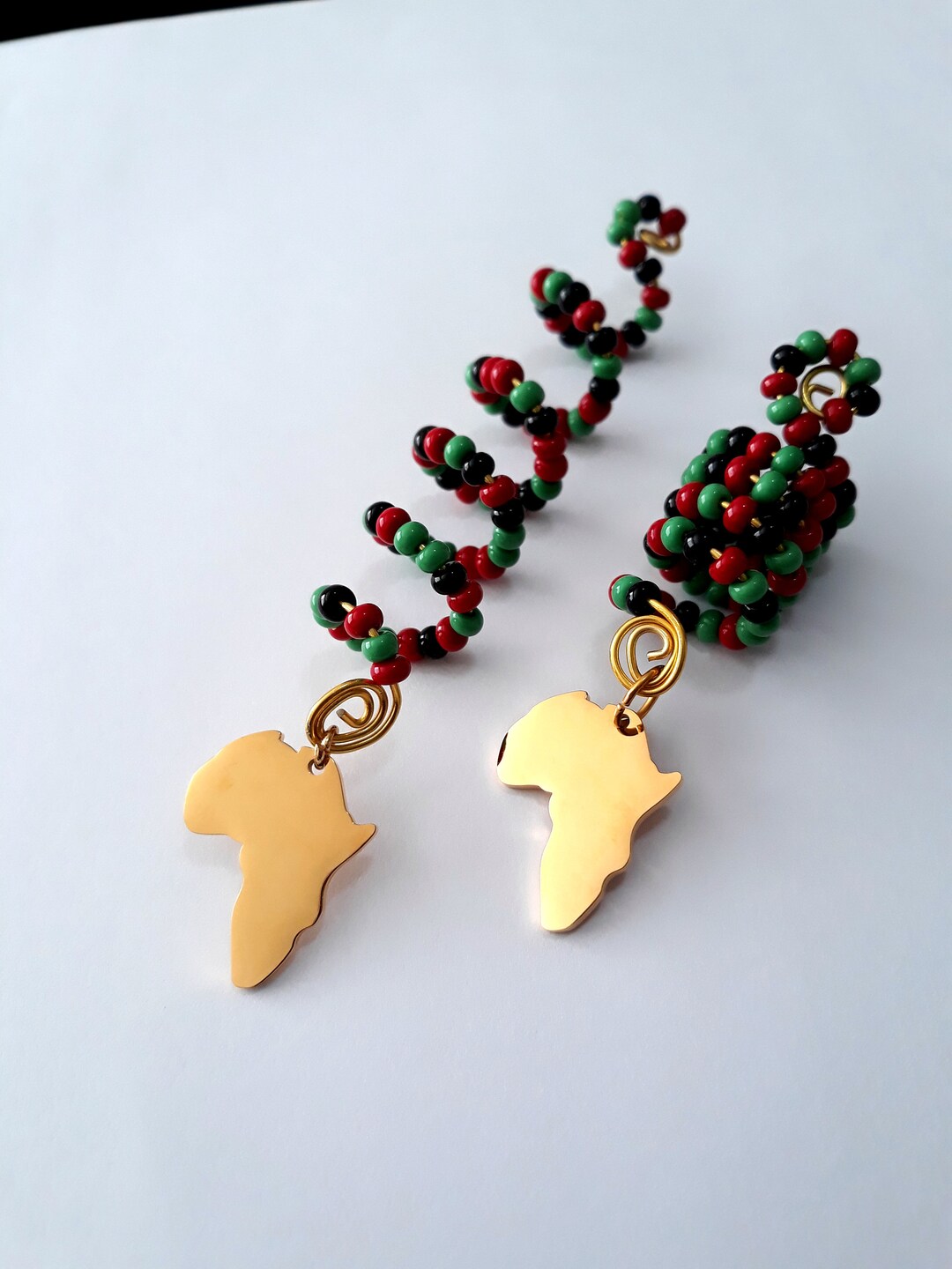 Red Black and Green Beaded Loc Coil With 'africa' Charm, Stainless ...