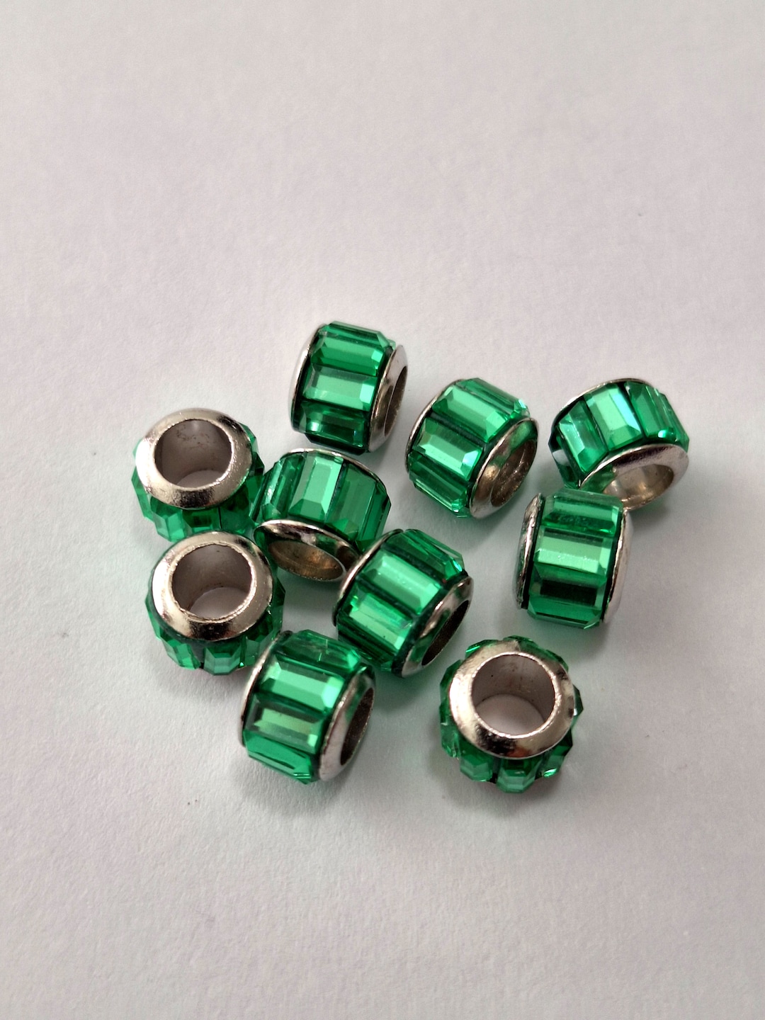 Set of 10 Emerald Green Glass Micro Loc Beads, 5mm Holes, Stainless ...