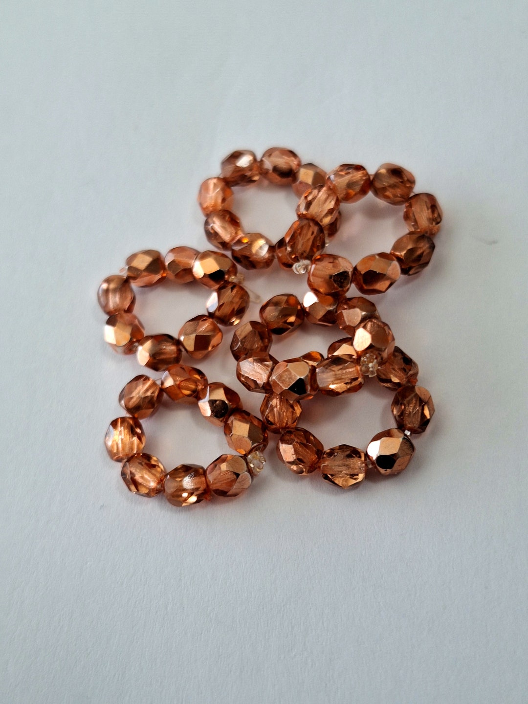 Set of 6 Copper Color Czech Glass Loc Beads, Stretch Rings, Loc Jewelry ...