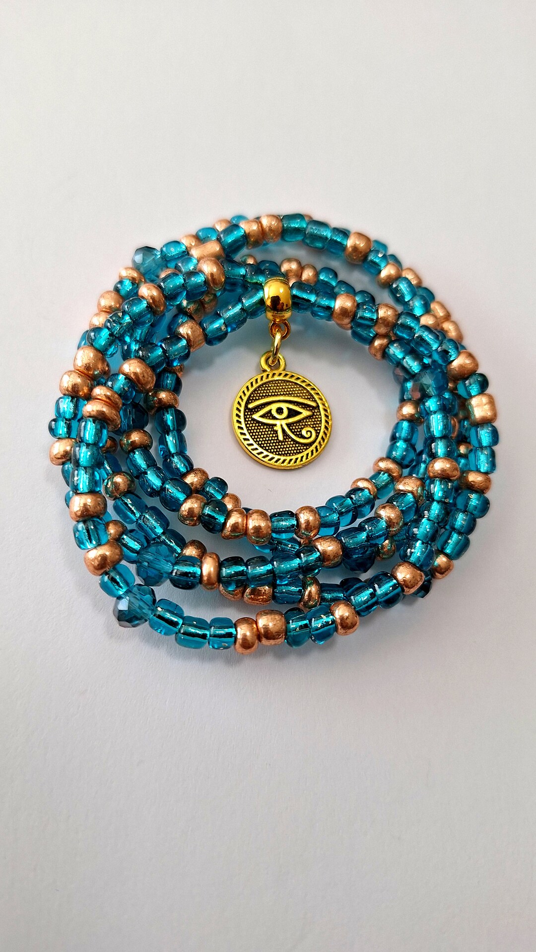 Teal and Matte Light Copper Waist Beads With 'eye of Horus' Charm ...
