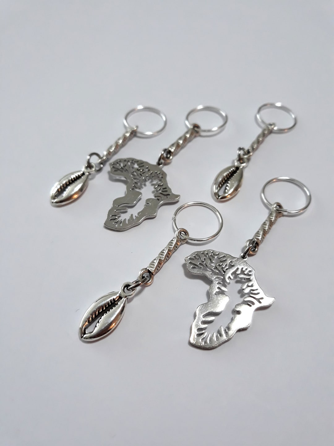 Set of 5 Silver Loc Rings, Loc Jewelry, Africa Charm and Cowrie Shells ...