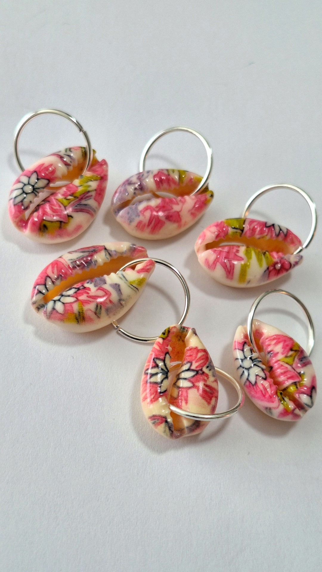 Set of 6 Painted Cowrie Shell Loc Rings, Braid Rings, Loc Jewelry ...