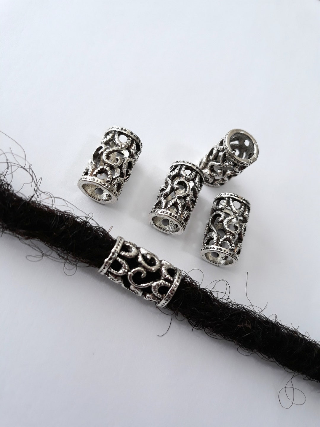Set of 5 Silver Plated Pewter Loc Beads, 6mm, Loc Jewelry, Braid Beads ...