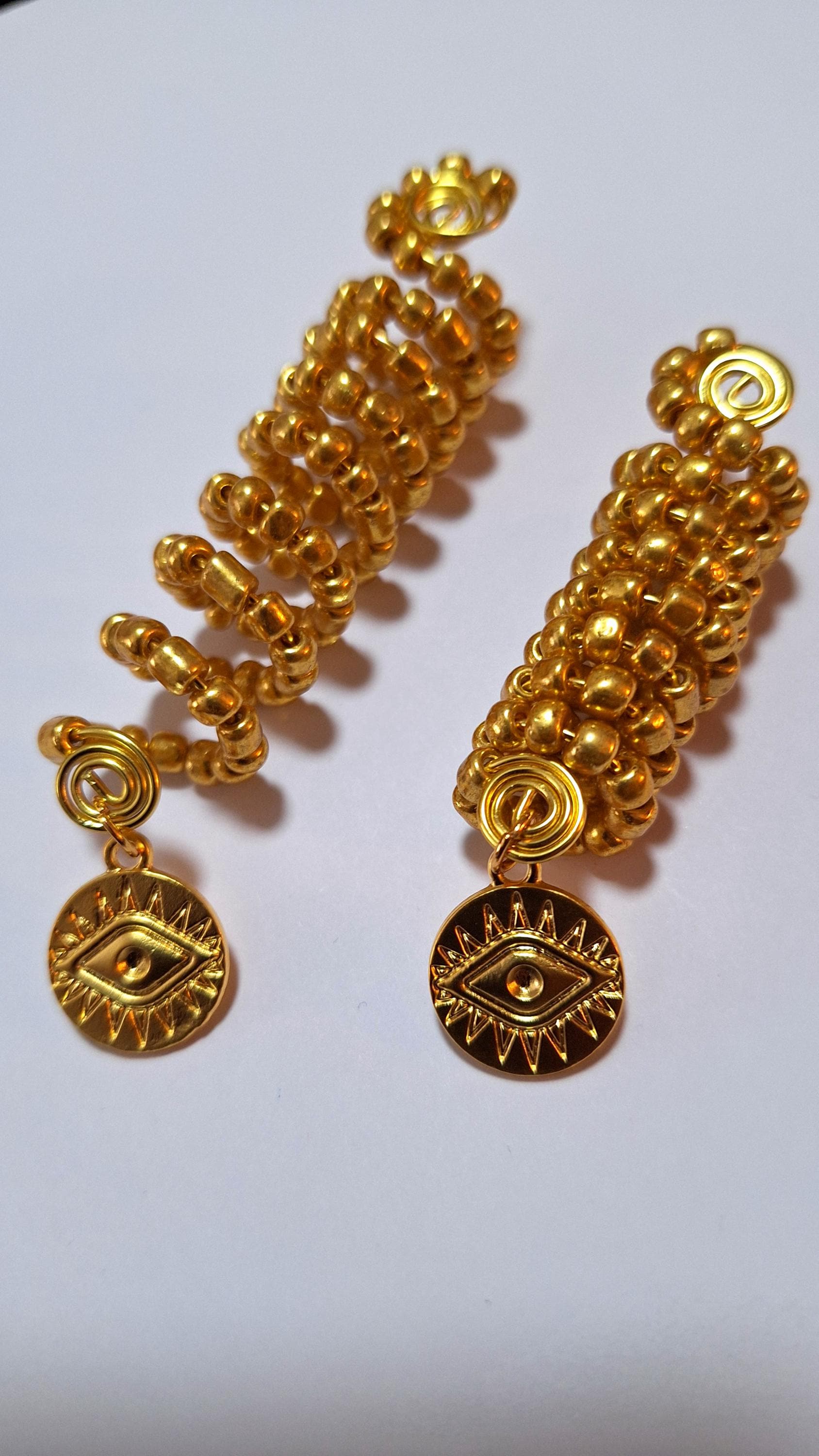 Matte Gold Beaded Loc Coil With 'evil Eye' Charm, Protection Charm ...